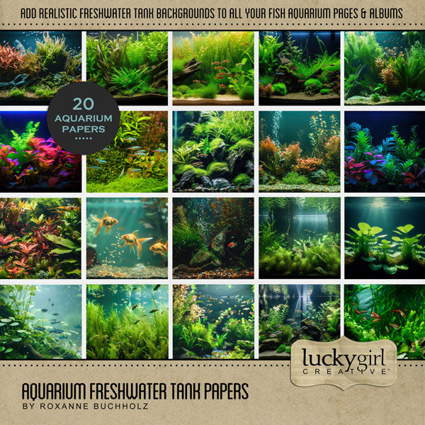 Aquarium Freshwater Tank Papers Digital Scrapbook Kit – Lucky Girl Creative