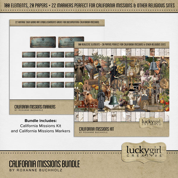 California Missions Elements Digital Scrapbook Kit – Lucky Girl Creative