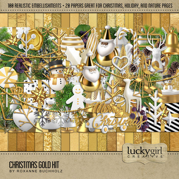 Christmas Gold Digital Scrapbook Kit – Lucky Girl Creative