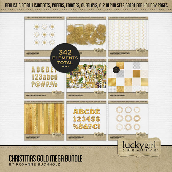 Christmas Gold Digital Scrapbook Kit – Lucky Girl Creative