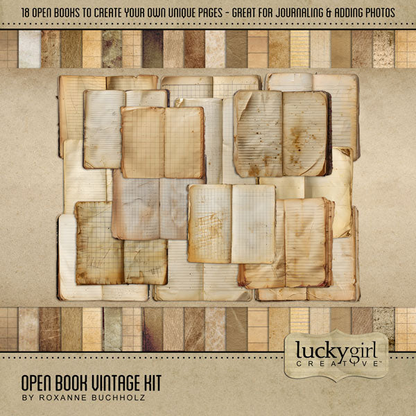 Open Book Vintage Digital Scrapbook Kit – Lucky Girl Creative