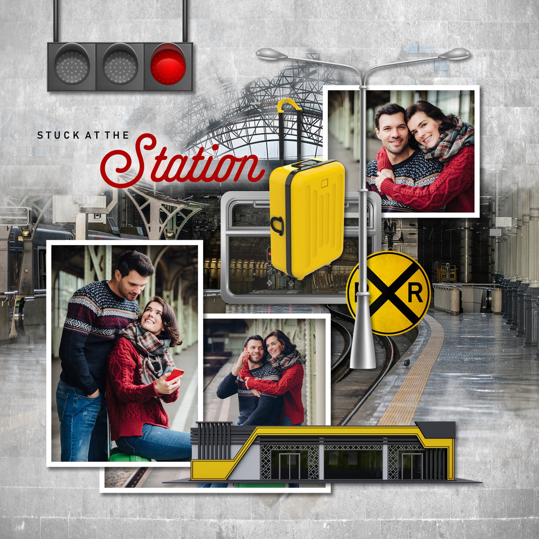 Train Station Signage Digital Scrapbook Kit – Lucky Girl Creative