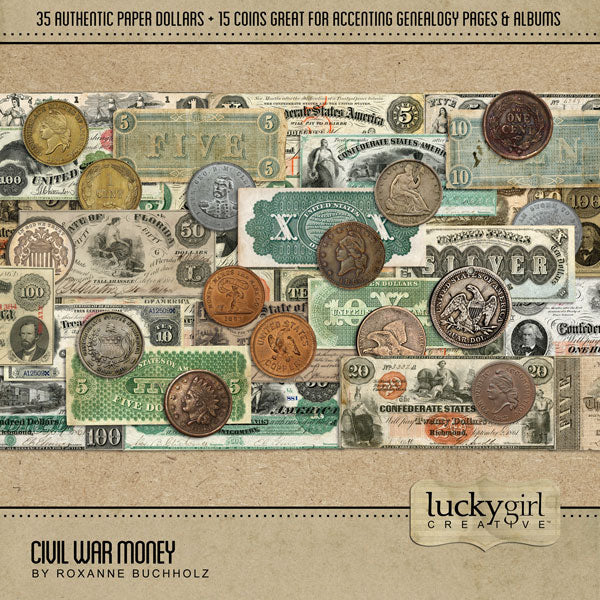 Civil War Money Digital Scrapbook Kit by Lucky Girl Creative