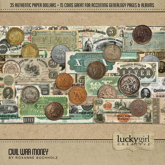 Civil War Tokens Digital Scrapbook Kit – Lucky Girl Creative