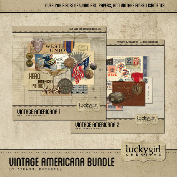 Vintage Americana Digital Scrapbook Bundle – Lucky Girl Creative