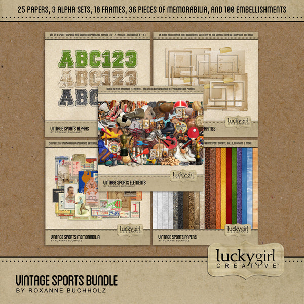 Vintage Sports Freebie Digital Scrapbook Kit – Lucky Girl Creative